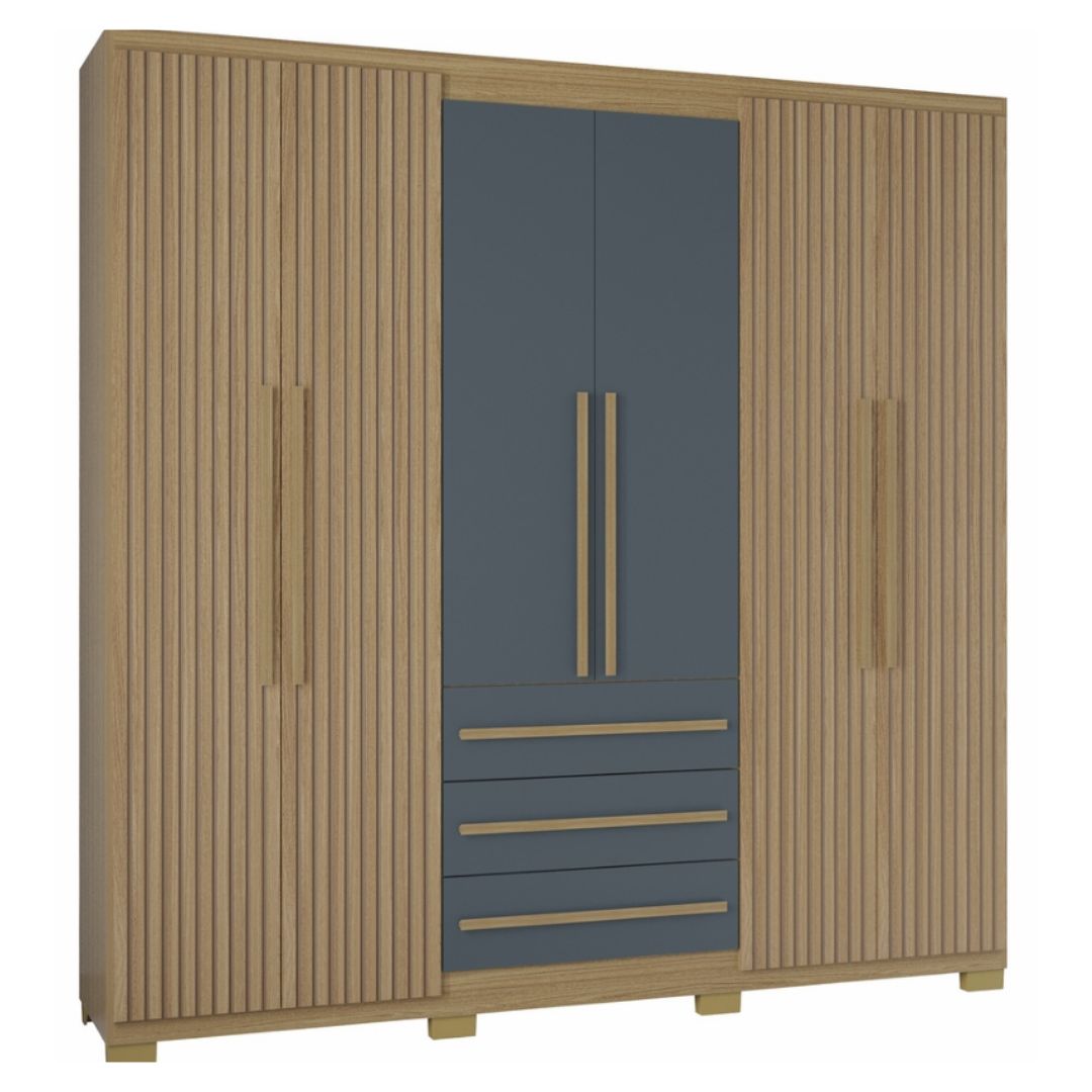 Roupeiro Valência 6 portas - Ref. A892.46 Cor: Damasco/Ripado/Cinza ...